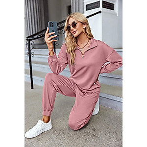 ELESOL Womens Tracksuit Long Sleeve Jogger Sets Zip Pullover Cotton Top and Drawstring Long Pants Set 2 Pieces Outfit