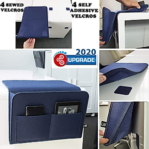 Lib Bedside Caddy, Original Design | Large Size 9.5" x 13.5" | Laptop Holder | 100% Handmade | College Room, Kids Bunk Bed, Hospital Bed | Night Hanging Storage Organizer (Dark Blue)