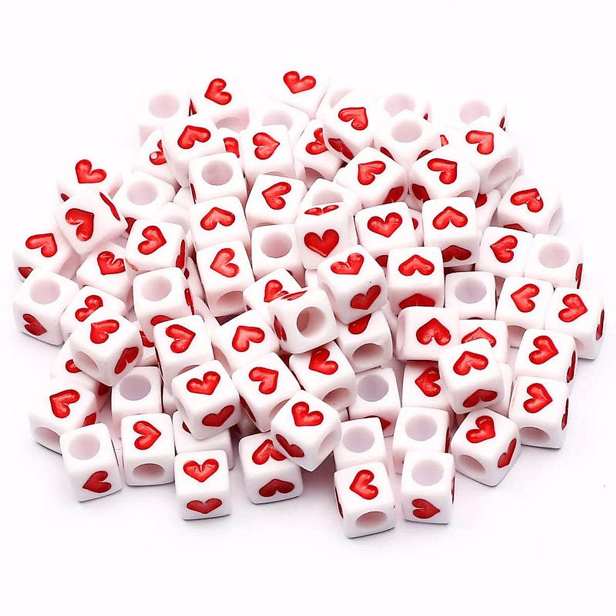 NHBT YU Mixed Red Heart Acrylic Beads Alphabet Square Cube Loose Spacer Beads for Jewelry Making DIY Handmade Bracelet Necklace 6 * 6mm T725 (Item Diameter : 100Pcs)