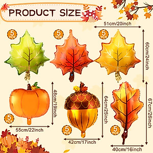 FEBSNOW 30Pcs Fall Balloons Thanksgiving Foil Balloons Large Pumpkin Maple Leaf Pine Mylar Balloons Garland for Autumn Thanksgiving Baby Shower Birthday Party Decorations