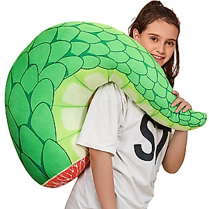 ELAINREN Fluffy Dinosaur Tail Shape Plush Neck Pillow Soft Dragon Tails Stuffed Body Pillow Cartoon Green Dino Tail Plushie Cushion Decor/23.6''
