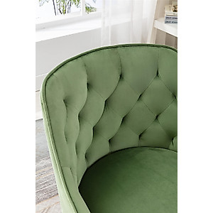 CNANXU Velvet Swivel Shell Chair with Adjustable Height,Accent Swivel Desk Chair,Modern Leisure office Chair for Living Room (Green)