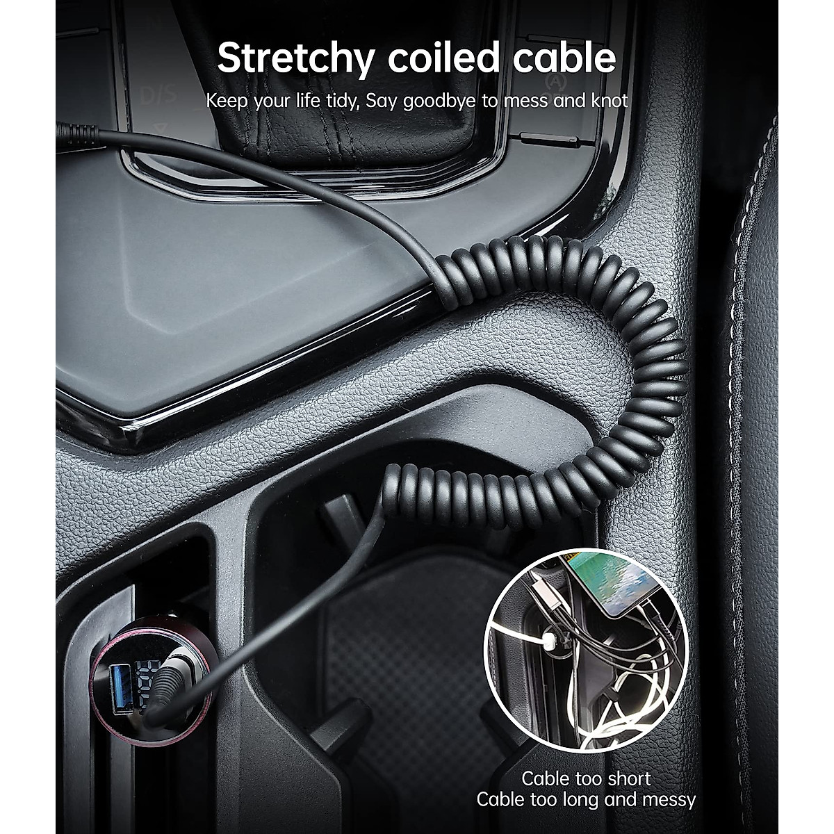 iPhone Charger Cable for Car (3FT/5FT), 2Pack Coiled Lightning Cable, [Apple MFi Certified] Retractable Charging Cord Compatible with iPhone 14/13/12/11 Pro Max/XS MAX/XR/XS/8/iPad/iPod/CarPlay