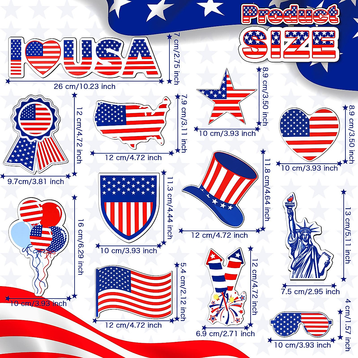 12 Pieces Patriotic Magnets Flag Day Magnets Memorial Day Decoration American Flag Car Refrigerator Magnets Medal Shield Magnets Statue of Liberty Magnet for 4th of July Independence Day Home Decor