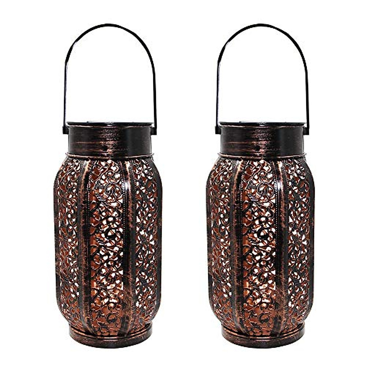 Maggift 2 Pack 10.6 Inch Hanging Solar Lights Outdoor Retro Hanging 20 Lumens Christmas Decorative Solar Lantern with Handle, Brown