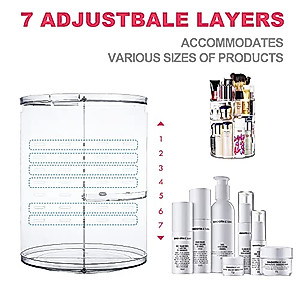 Artbisons 360 Rotating Makeup Organizer, 7 Layers Adjustable Large Capacity Cosmetics Organizer Spinning Perfume Organizer for Vanity Fits Brushes Nail Polish (Clear)