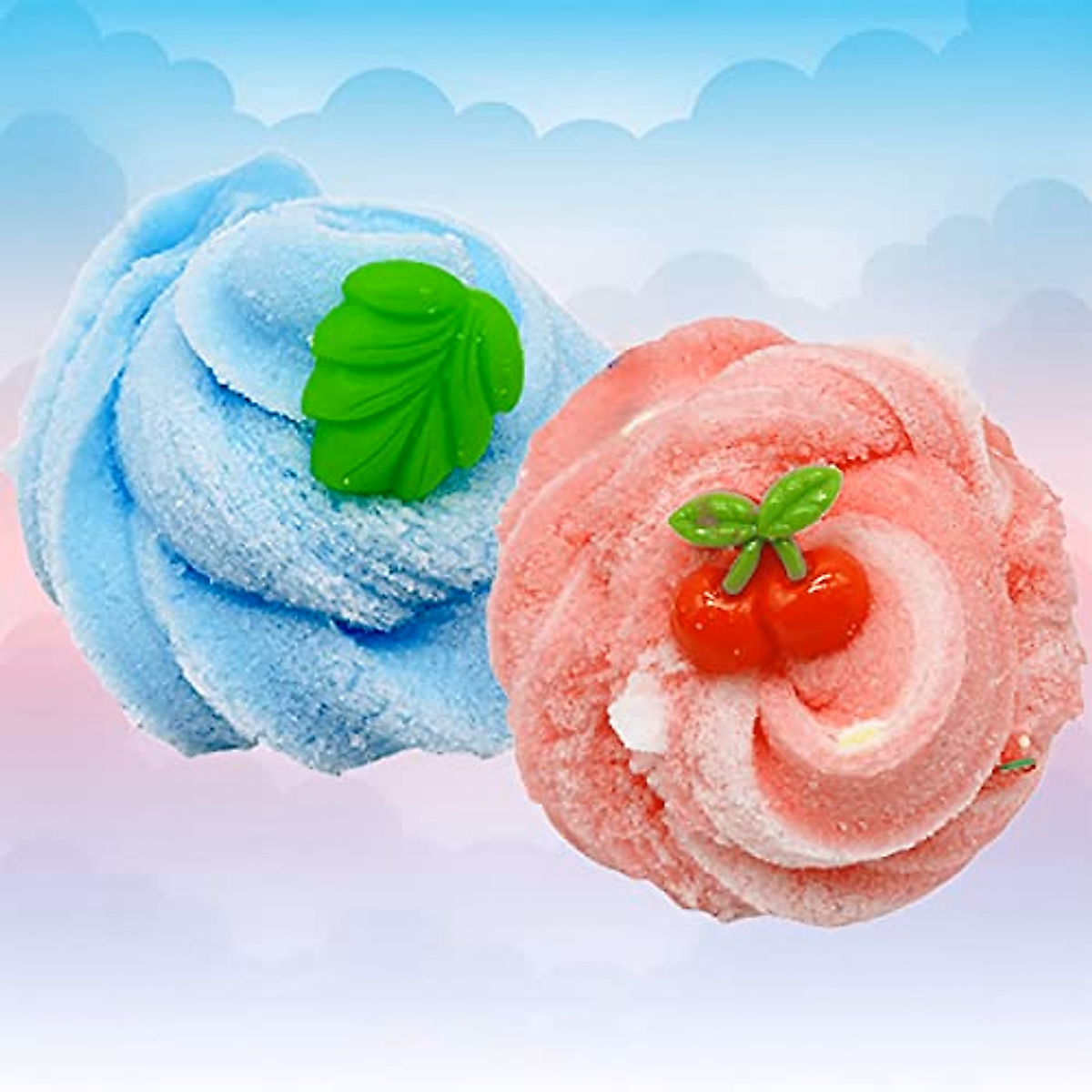 2 Pack Cloud Slime Kit with Cherry and Mint Charms, Scented DIY Slime Supplies for Girls and Boys, Stress Relief Toy for Kids Education, Party Favor, Gift and Birthday