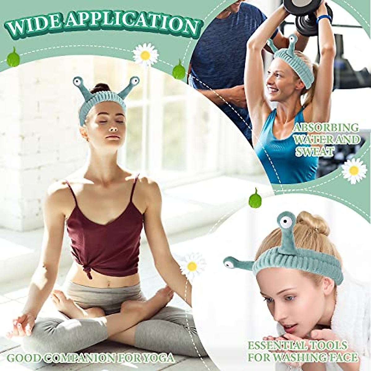 WLLHYF Spa Headband Facial Makeup Head Band Microfiber Soft Coral Fleece Head Wraps Snail Cartoon Cute Christmas Hair Accessories Elastic Skincare Hair Band for Women Girls Washing Face Beauty