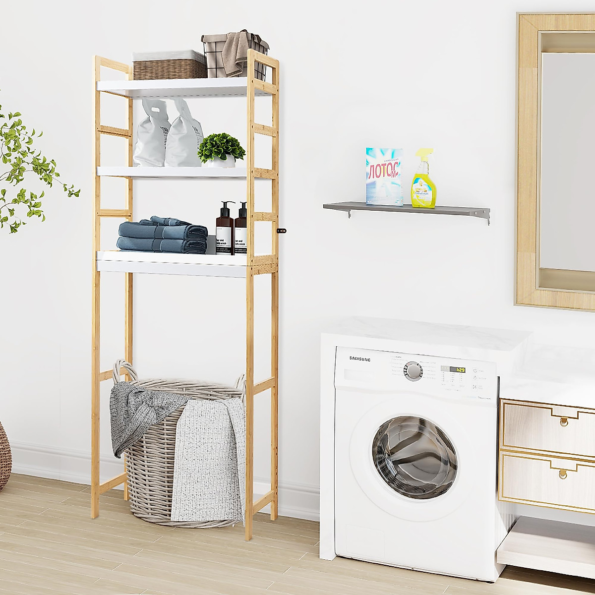 Axeman Over The Toilet Storage, 3-Tier Freestanding Storage Rack Bathroom Organizer Space Saver Above Toilet Stand W/Adjustable Shelves, Fit Most Toilets, Easy Assembly, White