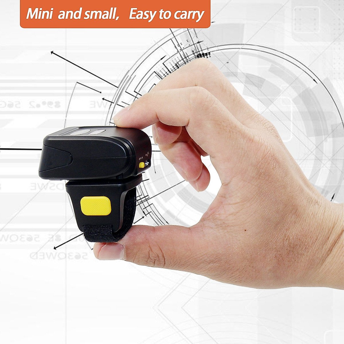Bluetooth Wireless Ring Barcode Scanner, Portable Wearable Mini Finger 1D Bar Code Reader Work with Windows, Mac OS, Android 4.0+, iOS