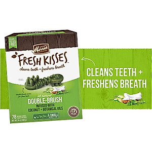 (2 Pack) Merrick Fresh Kisses Double-Brush Dental Dog Treats, Infused with Coconut & Botanical Oils and Mint Breath Strips, Cleans & Freshens Breath for Large Dogs, 16 Dental Dog Treats/Pack (Large)