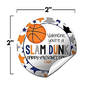 Slam Dunk Basketball Valentine Party Favor Sticker Labels for Boys, 40 2" Party Circle Stickers by AmandaCreation, Great for Classroom Valentines, Envelope Seals, Gifts & Treats