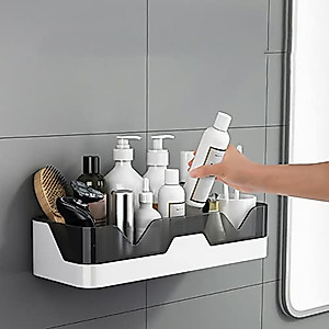 Cabilock No with and Drill-free Grey Wall Self Toiletry Utensil Mounted Storage Caddy Hooks Adhesives Kitchen Plastic Shelf Mount Shampoo Entryway Holder Adhesive Drilling Bathroom for