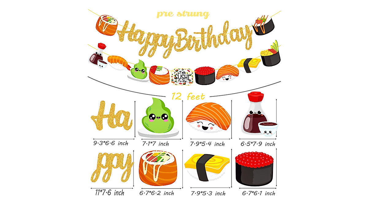 Sushi Birthday Banners - Glittery Party Decor