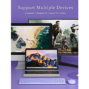 Wireless Ergonomic Keyboard and Mouse Combo, Sweet Mixed Color Cute Keyboard, 2.4G USB, Compatible with Computer, Laptop, PC Desktops, mac (Purple)