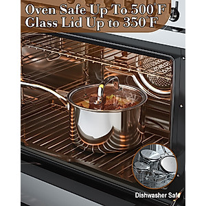 Cook N Home Stainless Steel Saucepan 3 Quart, Tri-Ply Full Clad Sauce Pan with Glass Lid, Silver