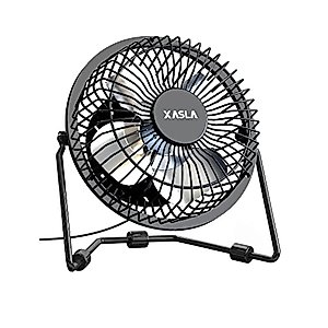 xasla 4 Inch Small USB Desk Fan, Mini Quiet Fan with Metal Construction & Strong Airflow & 360°Adjustable Tilt Angle, Personal Cooling Fan for Desktop Office (Black)…