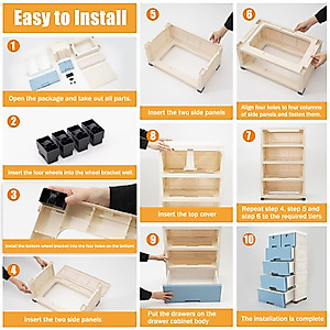 RIUOPN Plastic Drawers Dresser, 6 Drawers Tall Dresser for Bedroom with 4 Wheels, Clothes Organizer Tower Cabinet Lockable Organizer Drawers for Bedroom Living Room Office