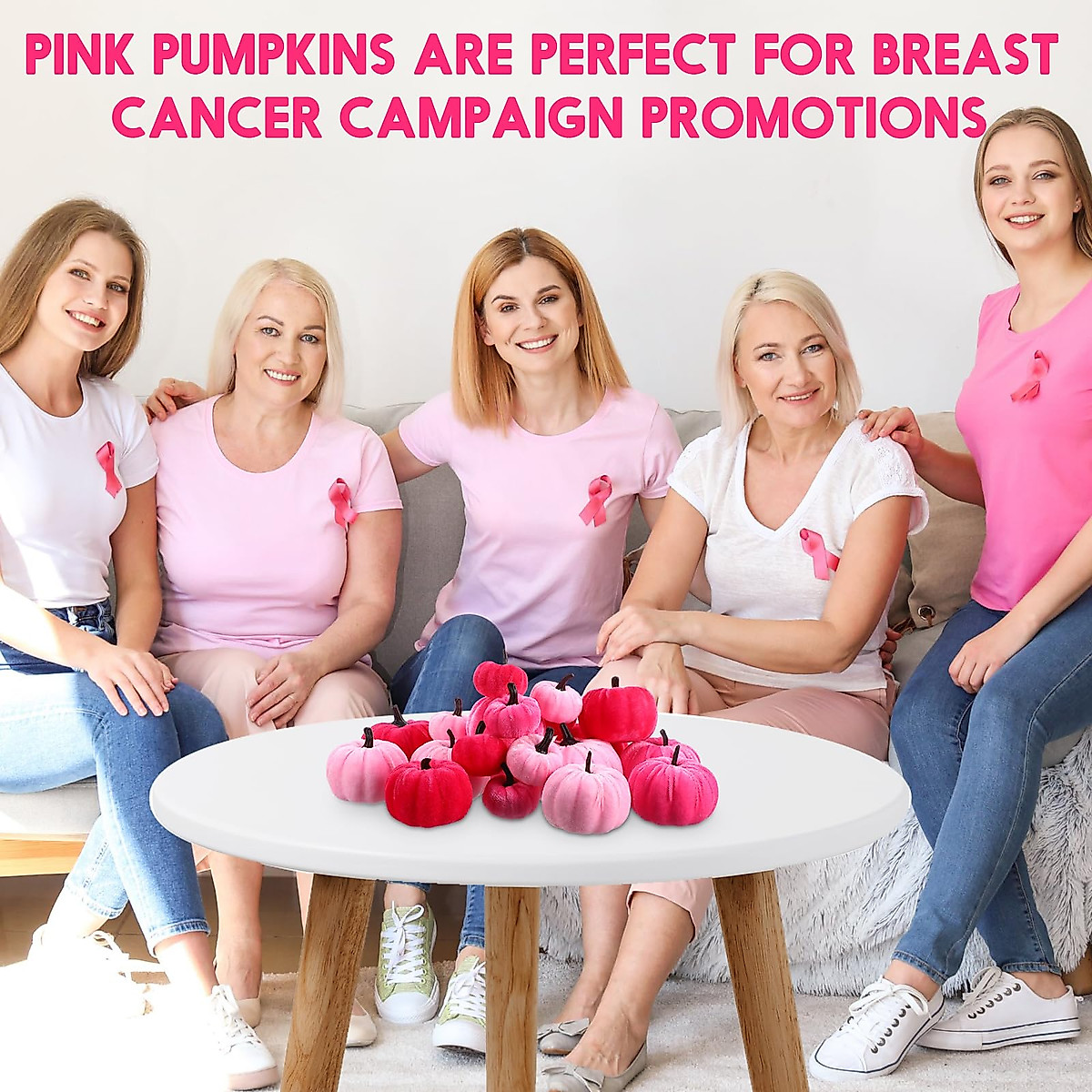 Thyle 24 Pcs Pink Faux Velvet Pumpkins Pink Home Fall Decoration Fabric Pumpkins Velvet Foam Pumpkins for Thanksgiving Harvest Wedding Baby Shower Farmhouse Table Centerpiece