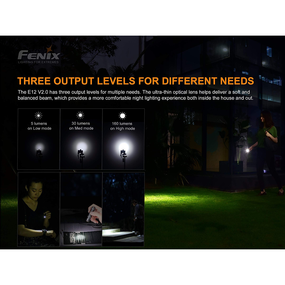 Fenix E12 v2.0 EDC Flashlight, 160 Lumen with 1x AA Battery and LumenTac Battery Organizer