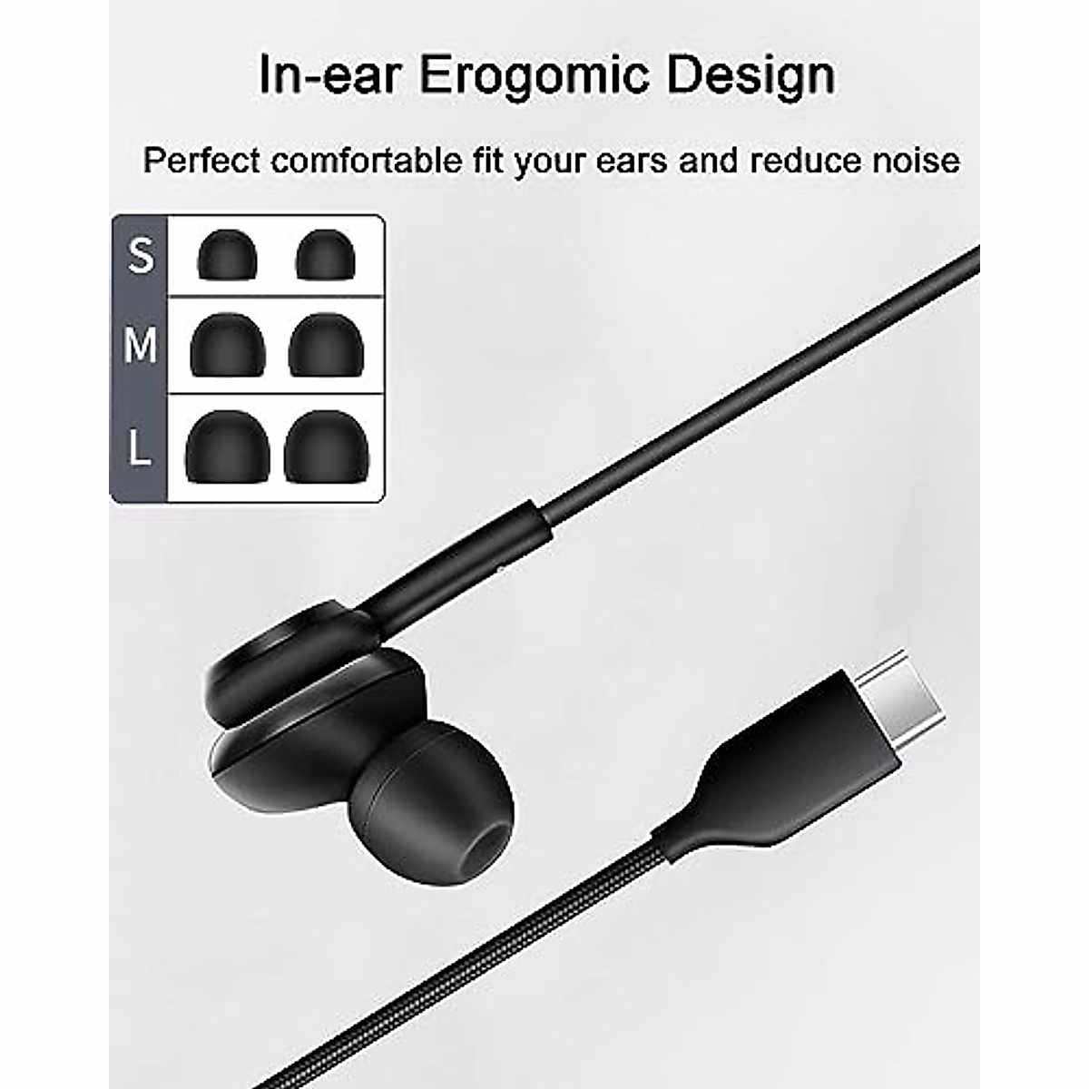 USB C Headphones for iPhone 15 Pro 15 Plus USB Type C Wired Earbuds Noise Canceling in-Ear Earphones with Microphone for iPad Pro Samsung Galaxy S23 S22 Ultra Z Flip 5 Pixel 5 4a 3a Oneplus, 2 Pack