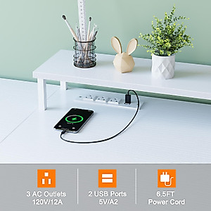 Furologee 61" Desk with LED Light & Power Outlets, Reversible Computer Desk with File Cabinet & Drawer, White Gaming Desk Writing Table with Dual Monitor Stand, for Home/Office/White