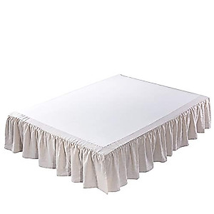 meadow park Washed Linen bedskirt, Queen Size 60" W x 80" L, Drop 16", Super Soft Ruffle, Natural Linen Color