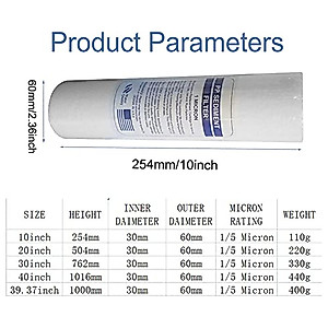 1/5 Micron Whole House Water Filter Cartridge, Sediment Water Filter Replacement Cartridge PP Cotton Filter for Reverse Osmosis Water Filter System Under Sink Well Water,40inch/5 micron,1pcs