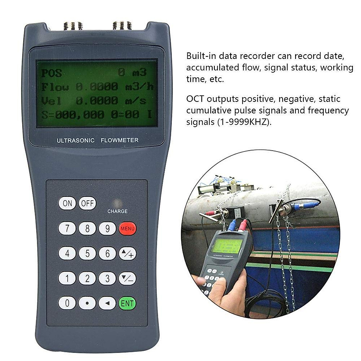 Portable Digital Ultrasonic Flow Meter, Professional TDS-100H Handheld Ultrasonic Flowmeter