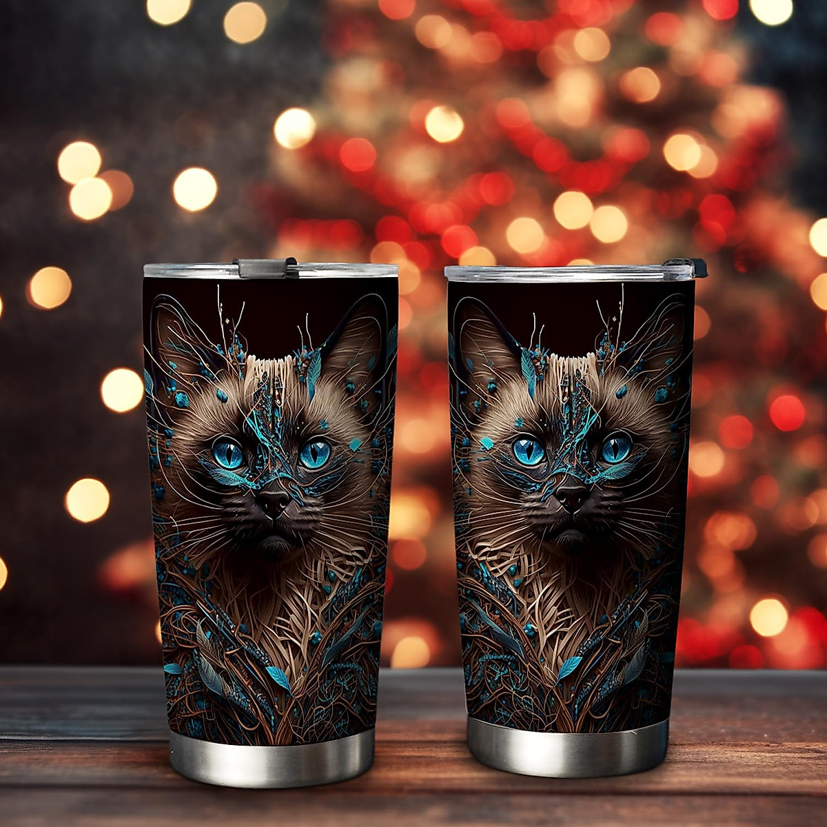 20oz Cute Beautiful Flower Cat Tumbler, Gifts for Cat Lovers, Coffee Thermos for Women, Stainless Steel Double Wall Vacuum Insulated Coffee Mug, Travel Cup with Lid