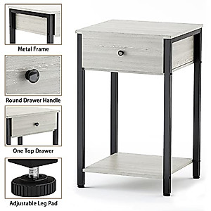 Ecoprsio Nightstand Set of 2 Modern End Table Side Table with Drawer and Storage Shelf Wood Night Stand Greige Bedside Table for Bedroom, Living Room, Sofa Couch, Hall, Easy Assembly, Greige