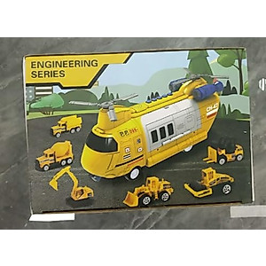 Airplane Toy with Construction Toy Cars Set, Transport Cargo Airplane with Lights and Sounds, 6 Mini Car Toys & 11 Road Signs, Toy Airplane Gifts for 3 4 5 6+ Years Old Kids Boys and Girls