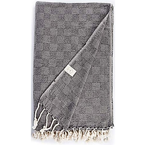 Bersuse 100% Cotton Milas XL Throw Blanket Turkish Towel - 60x90 Inches, Black