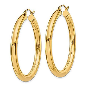 14K Yellow Gold 4mm Thick 1 3/4 inch Classic Round Hoop Earrings