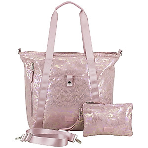 BODHI Township Tote with Removable Zipper Wristlet and Adjustable Crossbody Strap-Pink Geo