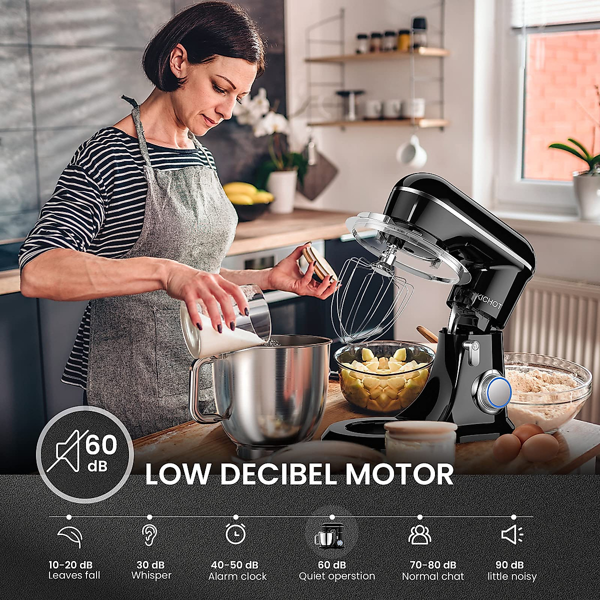 Stand Mixer, KICHOT 10+P Speed 4.8 Qt. Household Stand Mixers, Tilt-Head Dough Mxier with Dough Hook, Beater, Wire Whisk & Splash Guard Attachments for Baking, Cake, Cookie, Kneading, SM-1533