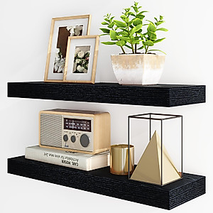 Fun Memories Floating Shelves for Wall, 24Inch Floating Shelves Set of 2, Hanging Shelf with Invisible Brackets, Wood Shelves for Living Room, Bedroom, Kitchen, Black