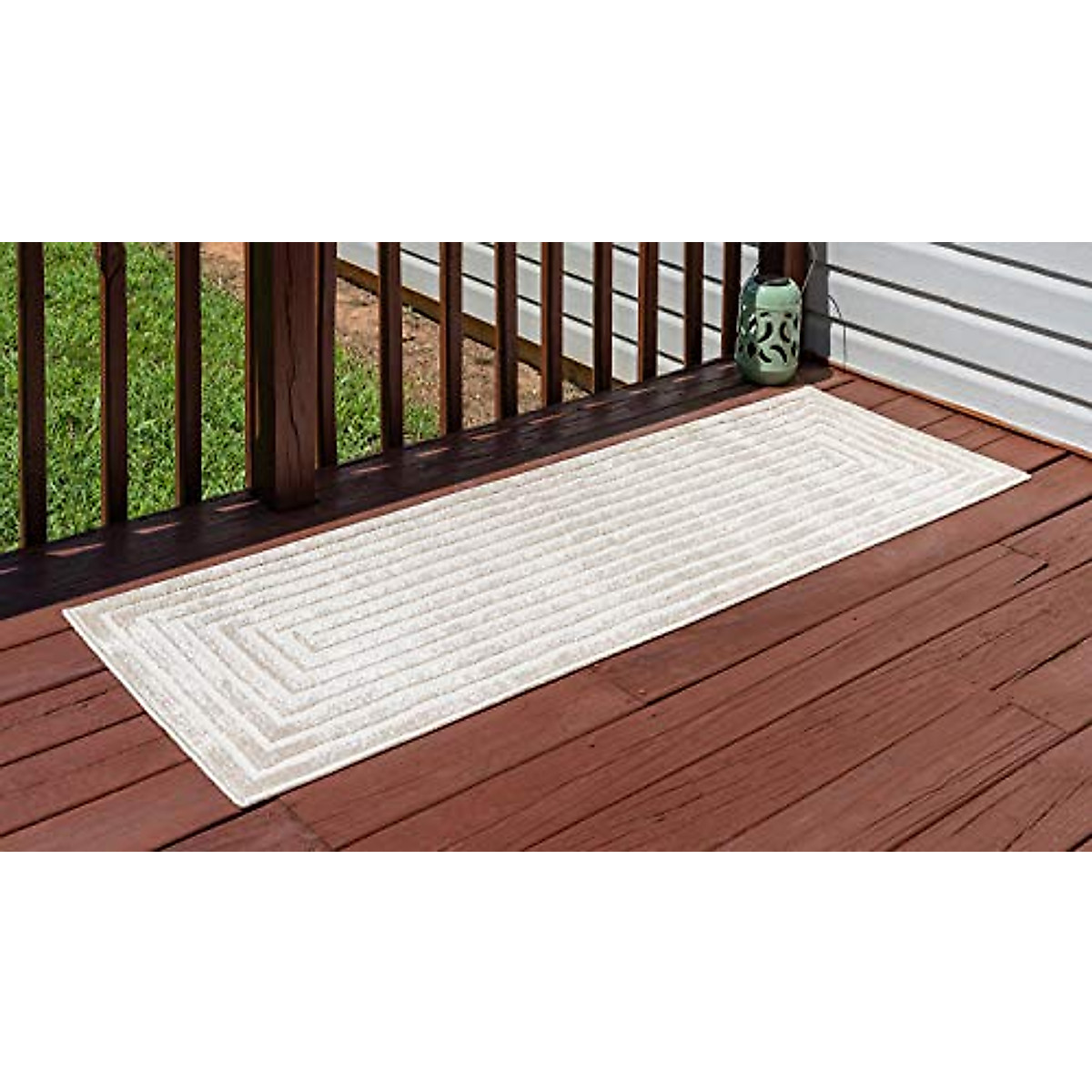 Unique Loom Sabrina Soto Outdoor Collection Geometric, Modern, Vibrant, Carved Area Rug, 2 ft x 6 ft, Beige