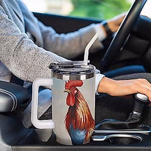 Rooster Picture 40 Oz Stainless Steel Cup Travel Tumbler with Handle and Straw Lightweight Coffee Mug for Home Office