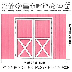 ZTHMOE 7x5ft Fabric Pink Barn Wooden Door Photography Backdrop Western Farm Cowgirl Background Happy Birthday Kids Portrait Photo Tapestry Booth Props