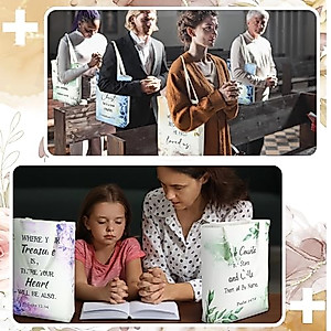 Sumind 12 Pcs Christian Bible Tote Bag for Women Religious Bible Verse Canvas Bag Christian Gift Bags Bulk Reusable Library Book Bag(Vivid Style)