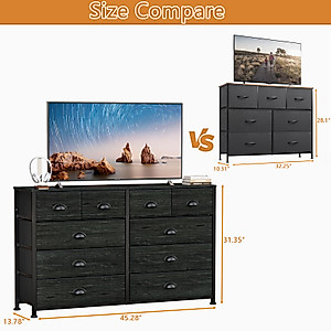 Furnulem Bedroom Dresser for 55”Long TV Stand Entertainment Center Dresser & Chests of Drawers,10 Storage Fabric Drawer Dressers,Sturdy Metal Frame Tall Dresser for Living Room, Entryway, Black Oak