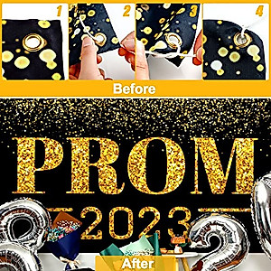 Prom 2023 Banner Graduation Prom Party Decorations Supplies Large Congrats Banner Photo Backdrop Graduation Prom Banner Hanging (Black, Gold)