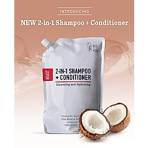 Beast 2 in 1 Moisturizing Shampoo and Conditioner for Cleansing and Hydrating with Coconut Oil, Shea Butter, & Vitamin E for Men and Women