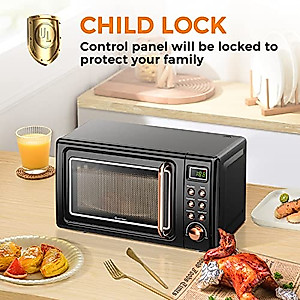 GLACER GT-23853GDEP Retro, Large 0.7Cu.ft, 700-Watt, Cold Rolled Steel Countertop with Time, Glass Turntable Plate, Pre-Programmed Cooking Settings, LED Display Microwave Oven, Rose Gold