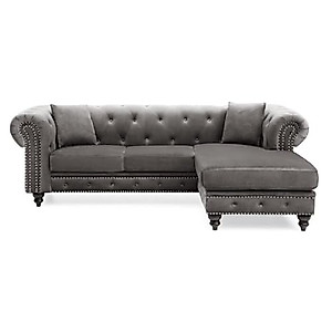 Glory Furniture Nola Velvet Sofa Chaise in Dark Gray