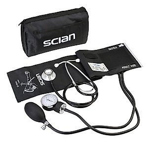 Scian Aneroid Sphygmomanometer and Dual Head Stethoscope Set with Blood Pressure Cuff 8.7”-16.5” in Carrying Bag for Doctos Nurses Senior Home Use (Black)