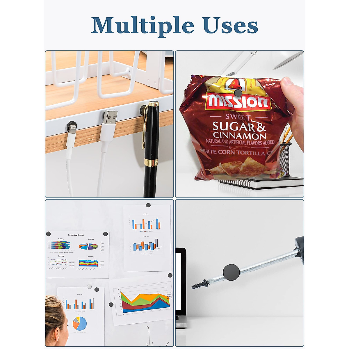 SMARTAKE 45 Pcs Refrigerator Magnets, Small Round Fridge Magnets, Multi-Use Premium Epoxy Coating Office Magnets for Fridge, Whiteboard, Dry Erase Board in Home, Kitchen, Office and School (Black)