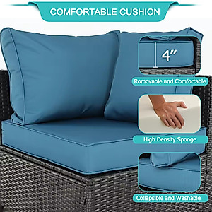 Furnimy Outdoor Furniture Patio Furniture Sets Conversation Sets Balcony Furniture Outdoor Sectional for Outdoor Indoor Backyard Lawn Garden Porch Poolside (Expresso-Peacock Blue, 7 Pieces Set)