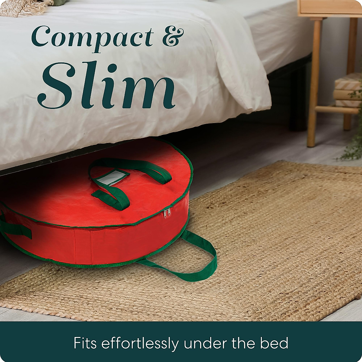 Handy Laundry, Christmas Wreath Storage Bag - Durable, Tarp Material, Zipper, Sturdy Carry Handles, Pest Protection - Ideal Home, Garage Organization for Seasonal Holiday Wreath Decorations (24")